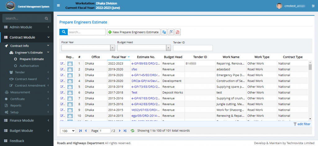 Central Management System of the Roads & Highways Department is an ...